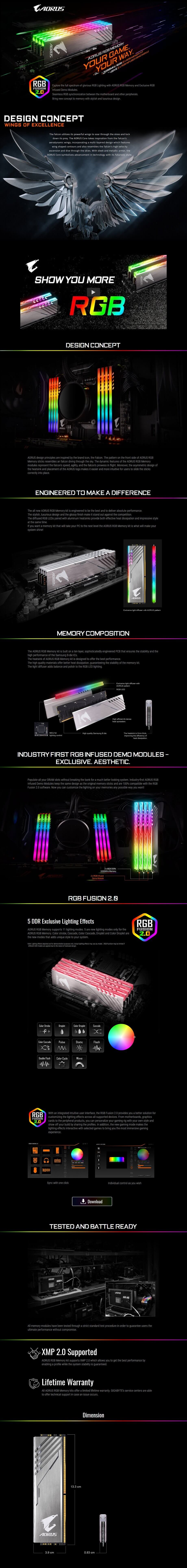 Ram Gigabyte AORUS RGB 16GB (2x8GB) DDR4 3600Mhz