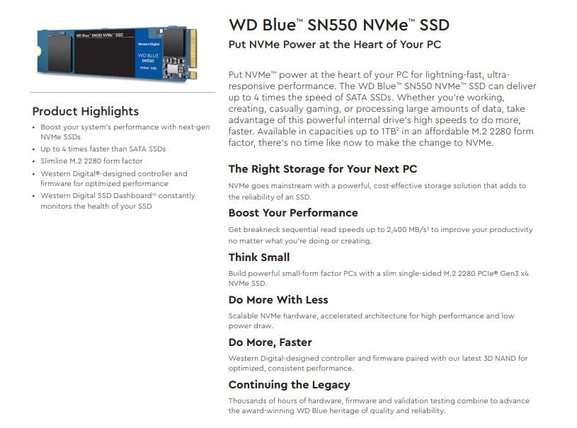 SSD Western Digital Blue SN550 1TB NVME